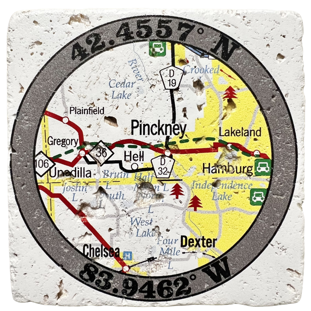 Pinckney Map Coaster – Heart of Michigan
